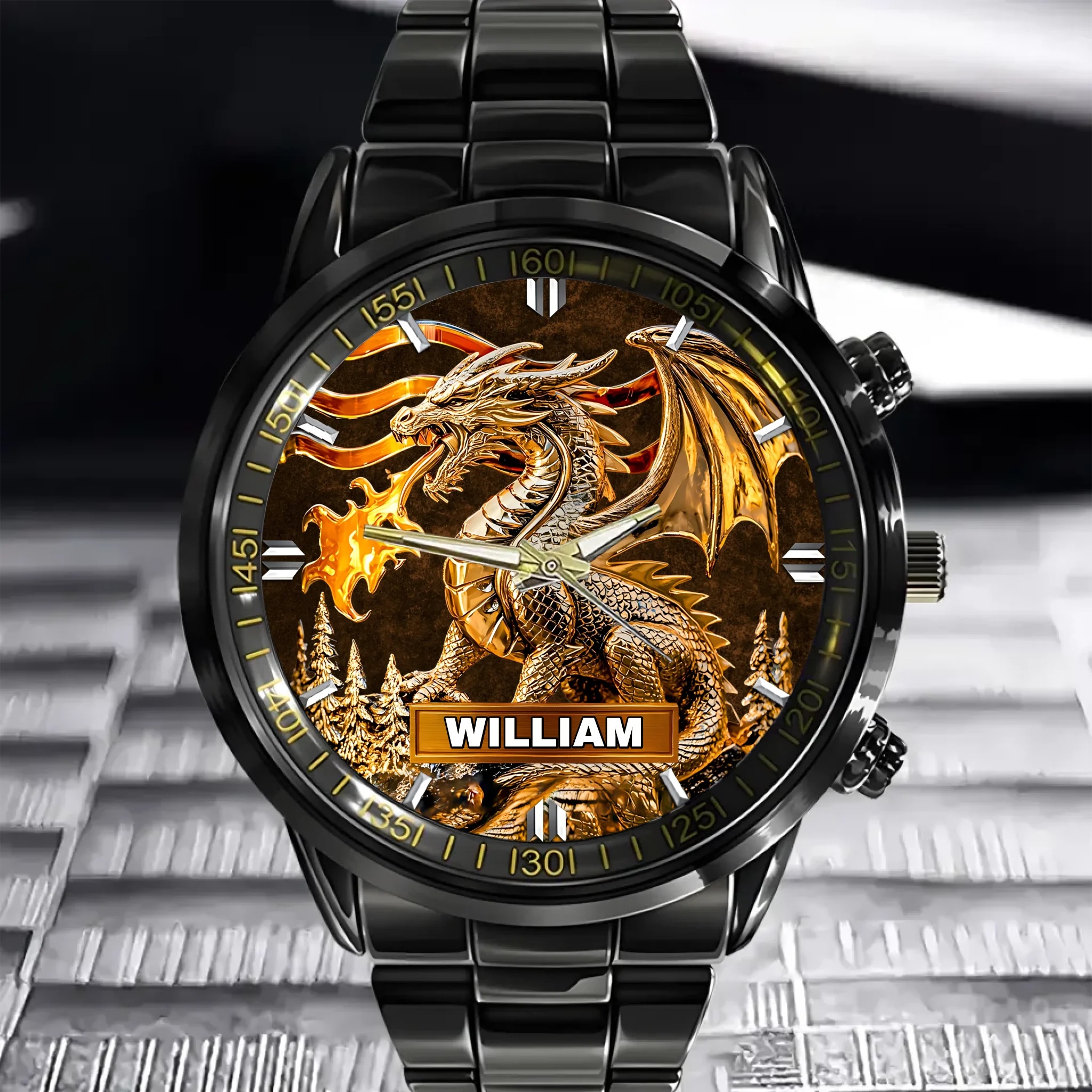 Custom Golden Flame Dragon Watch - Personalized Name - Gift For Dragon ...